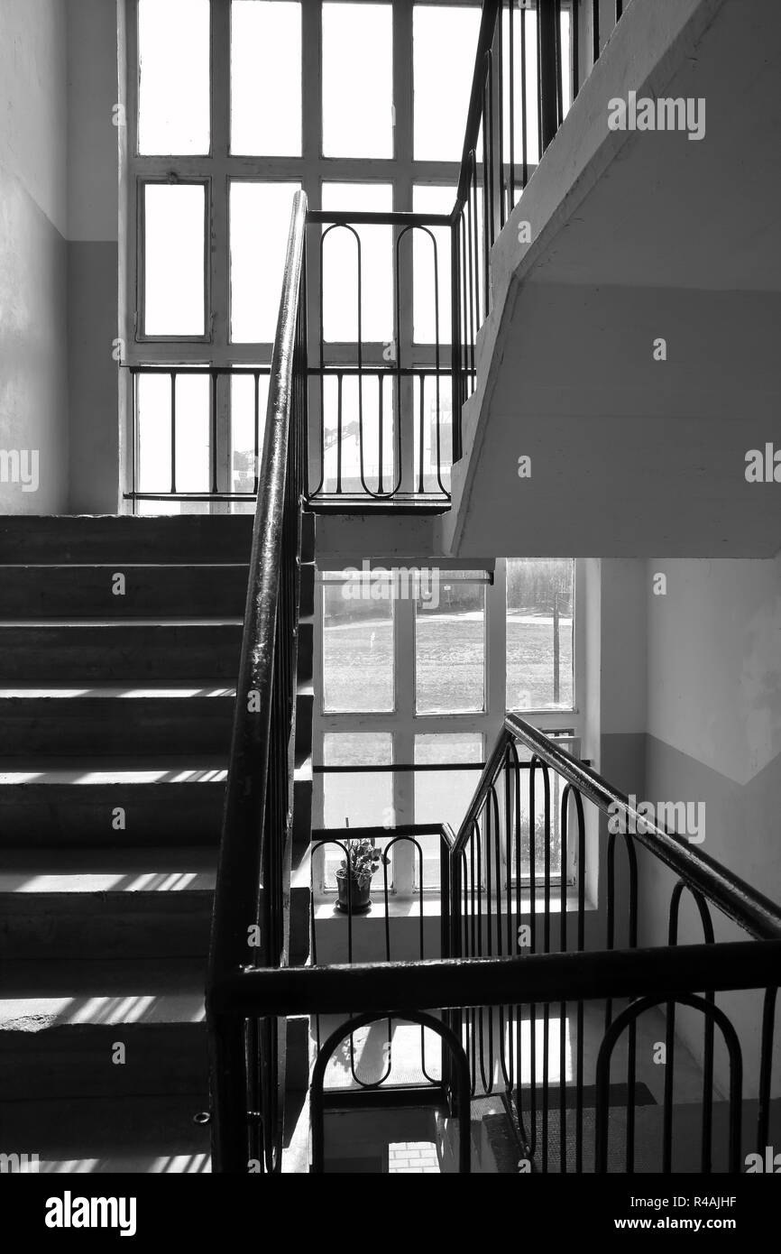 Staircase in the former administrative building of the disused opencast ...