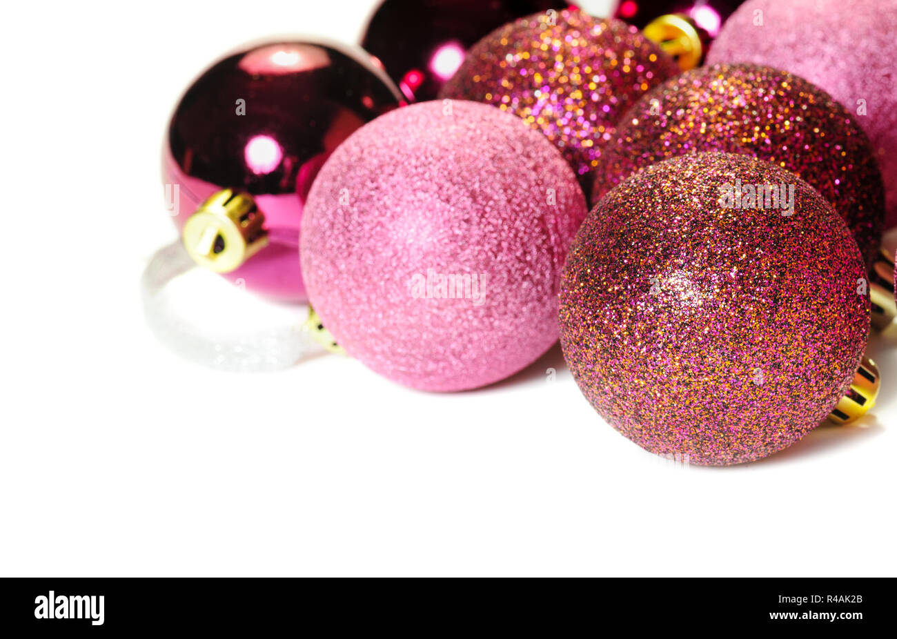 Christmas decorations: group of red bauble balls side view isolated on ...