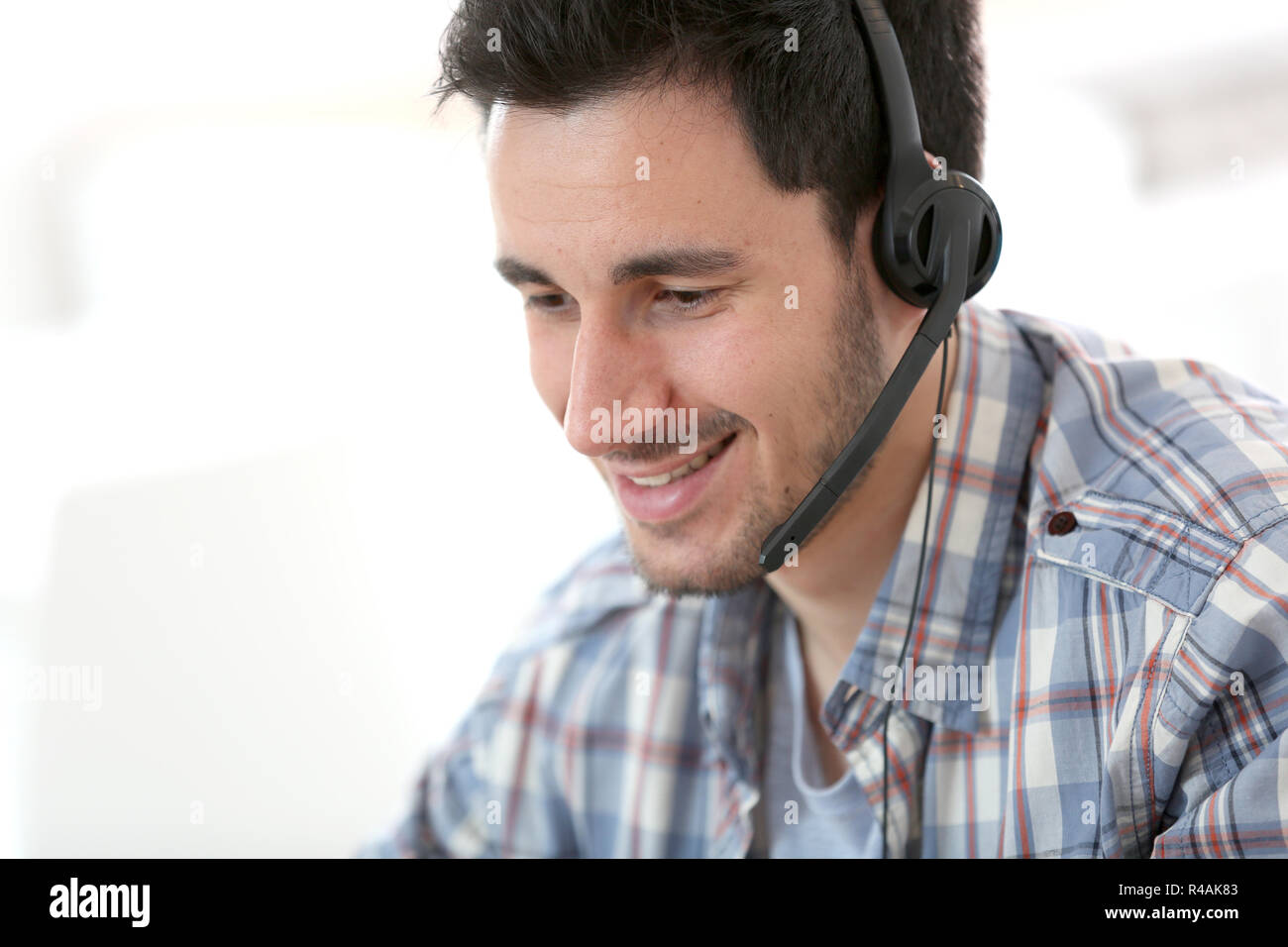 Customer service representative on the phone Stock Photo - Alamy