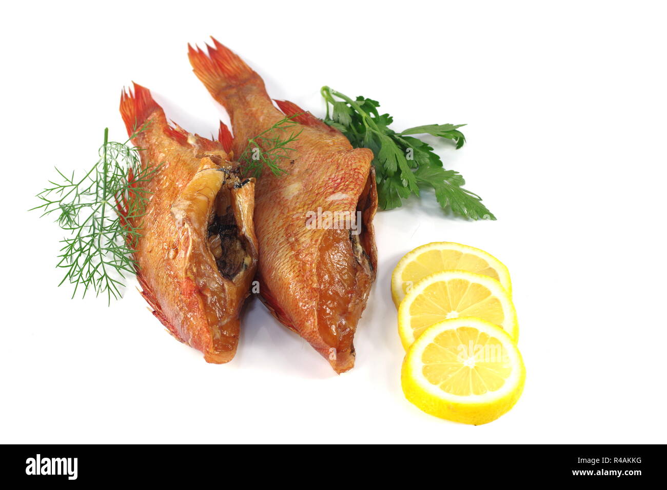 smoked salwater red fish sebastes norvegicus Stock Photo - Alamy