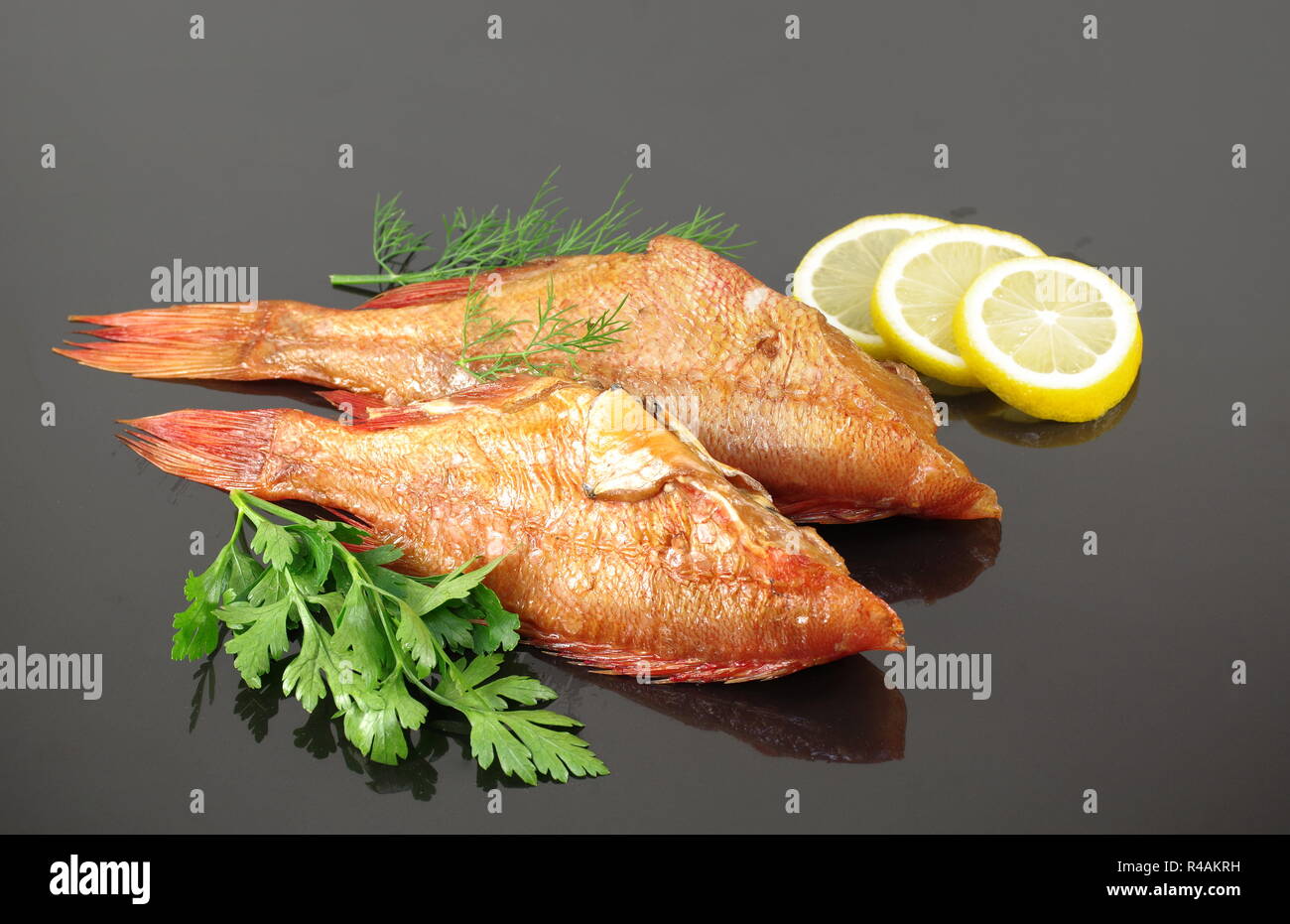 smoked salwater red fish sebastes norvegicus Stock Photo - Alamy