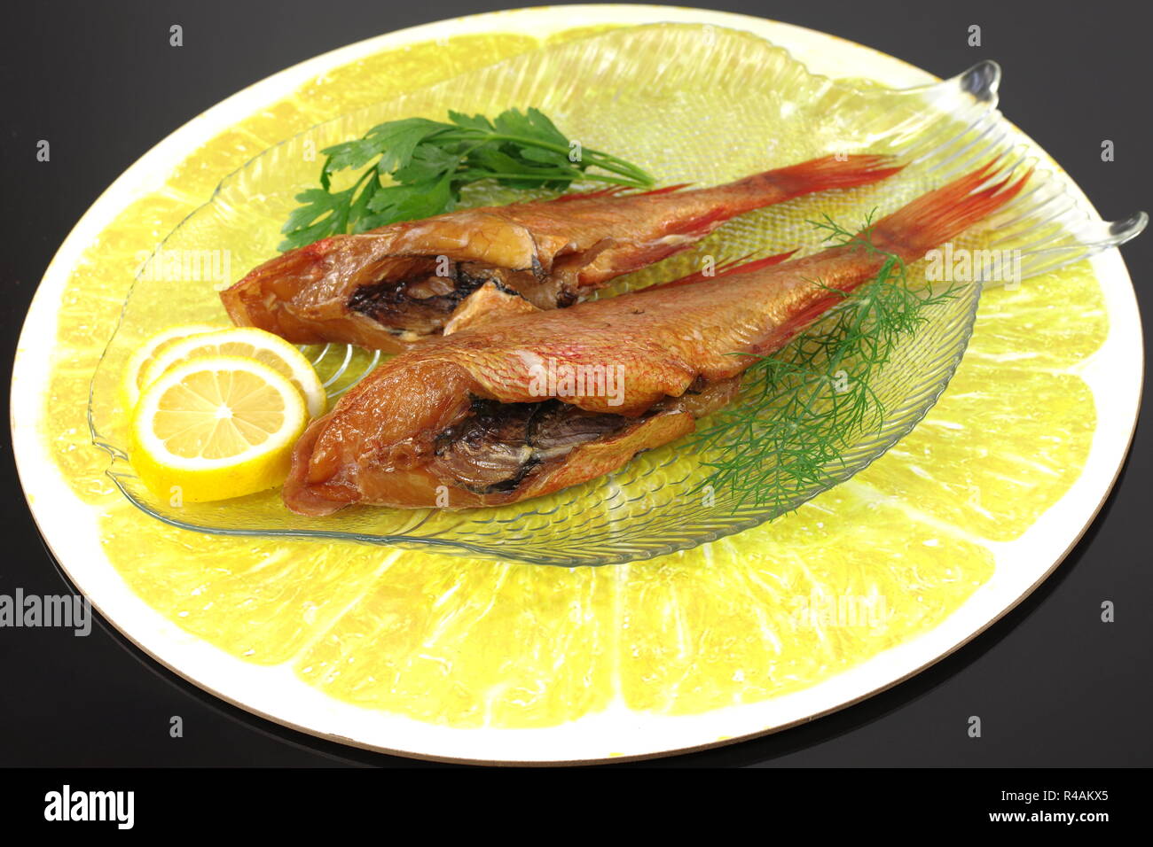 smoked salwater red fish sebastes norvegicus Stock Photo - Alamy