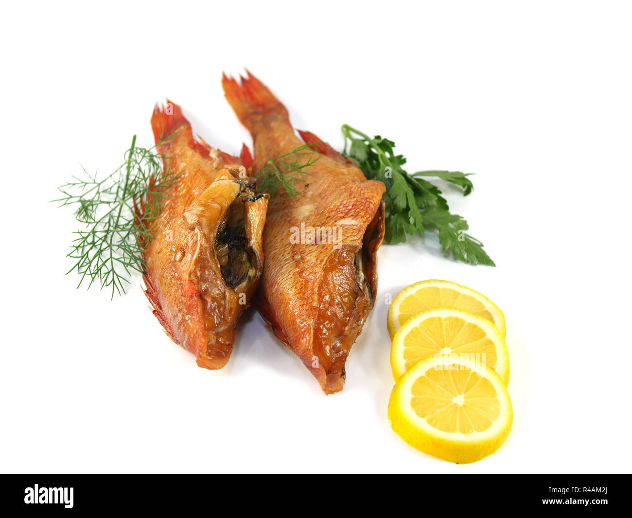 smoked salwater red fish sebastes norvegicus Stock Photo - Alamy