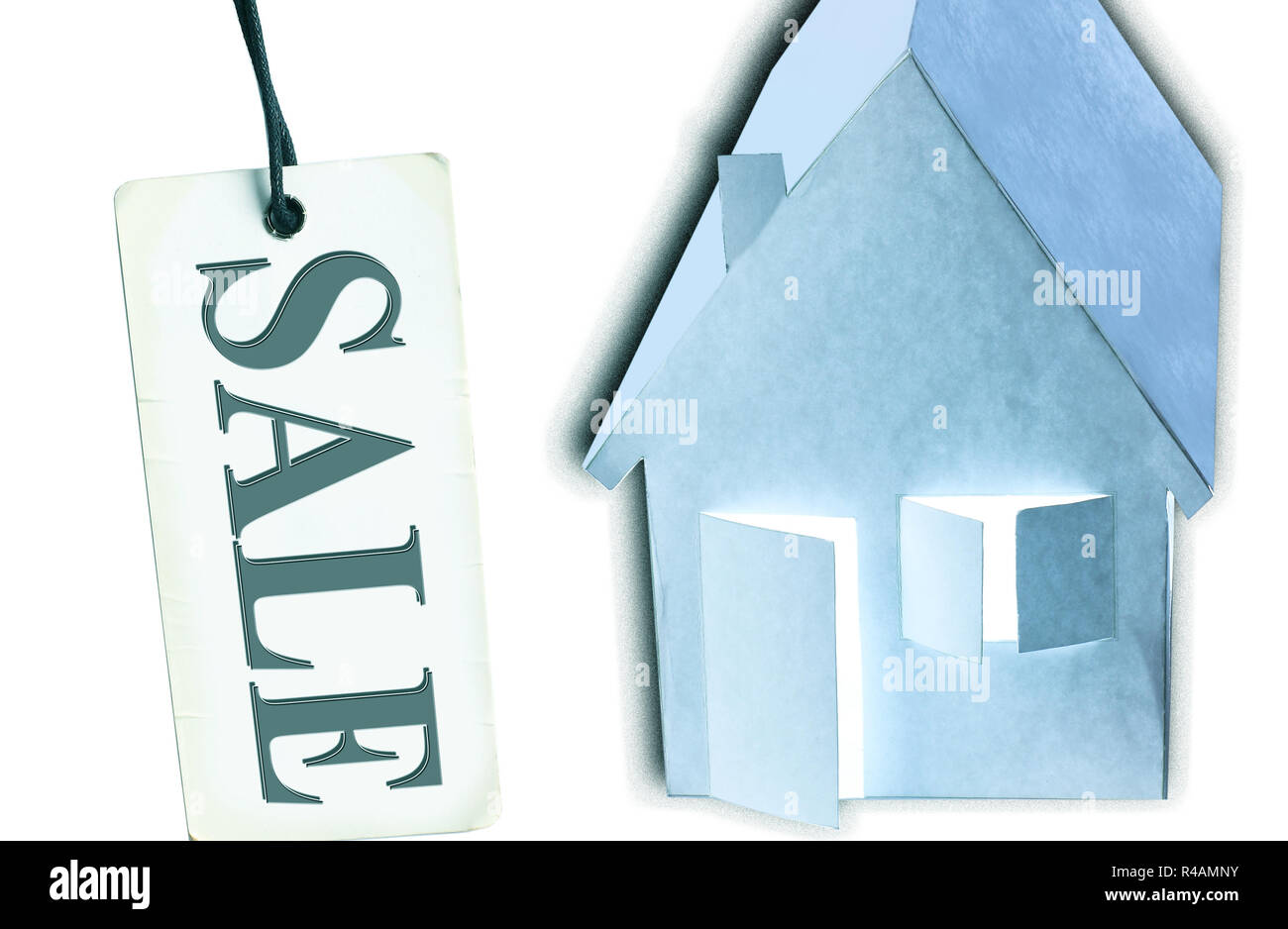 paper house with label and inscription-for sale Stock Photo - Alamy