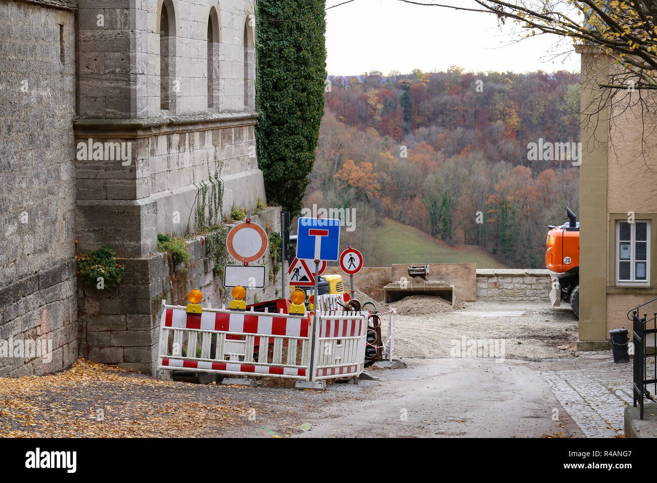 Construction site in the city. Repair work on the streets of the town ...