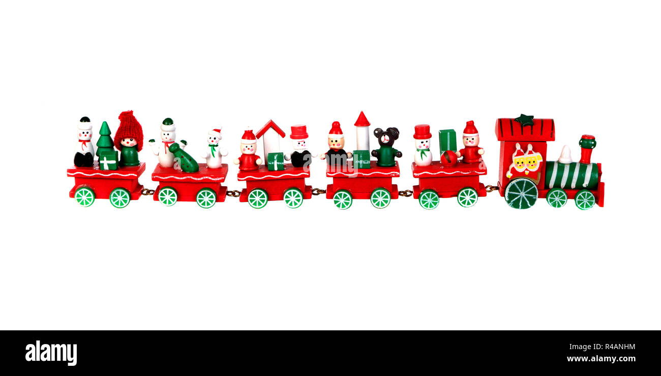 Red Christmas train isolated on a white background Stock Photo - Alamy