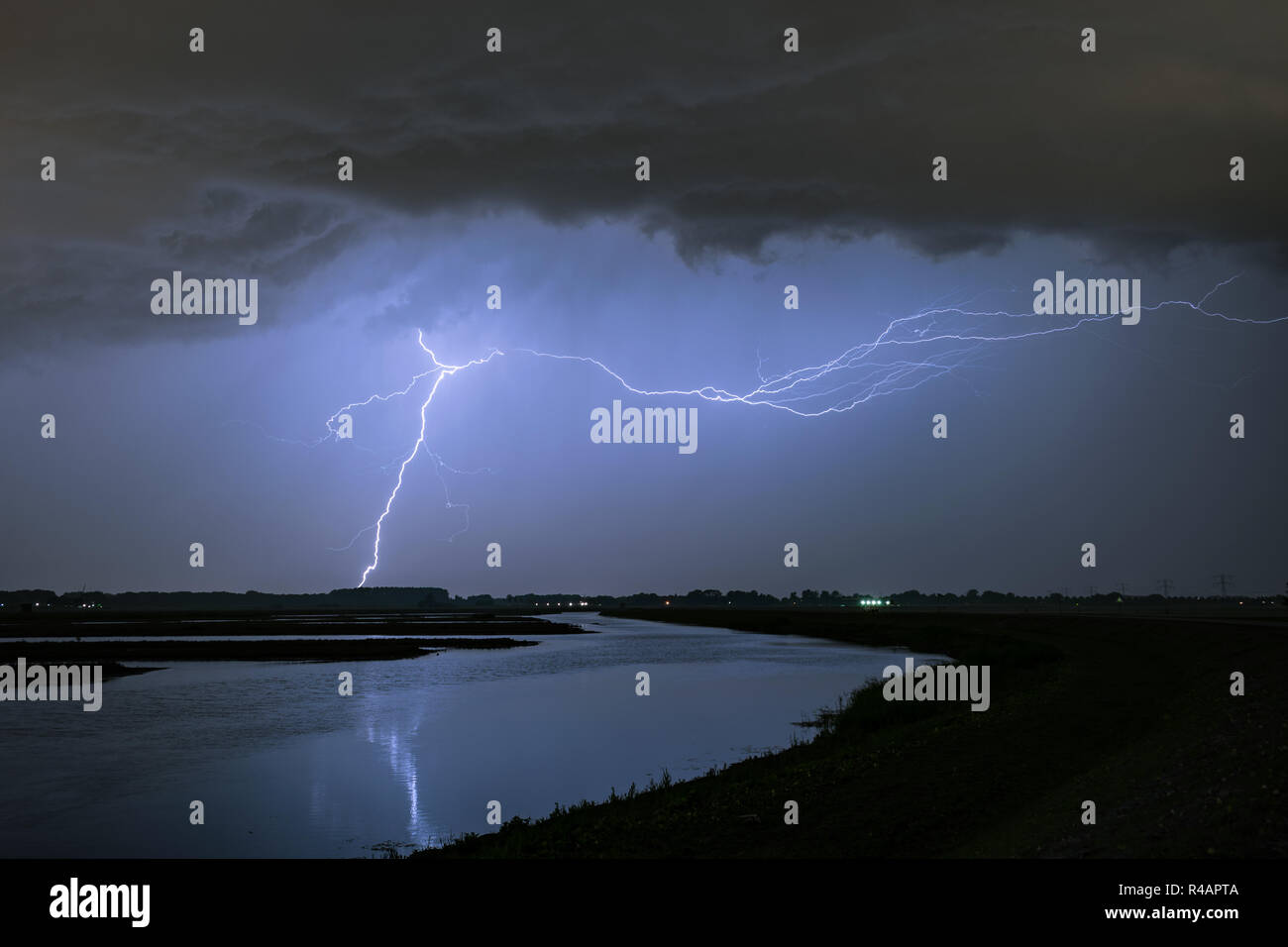 Horizontal and vertical lightning bolts from a severe thunderstorm over ...