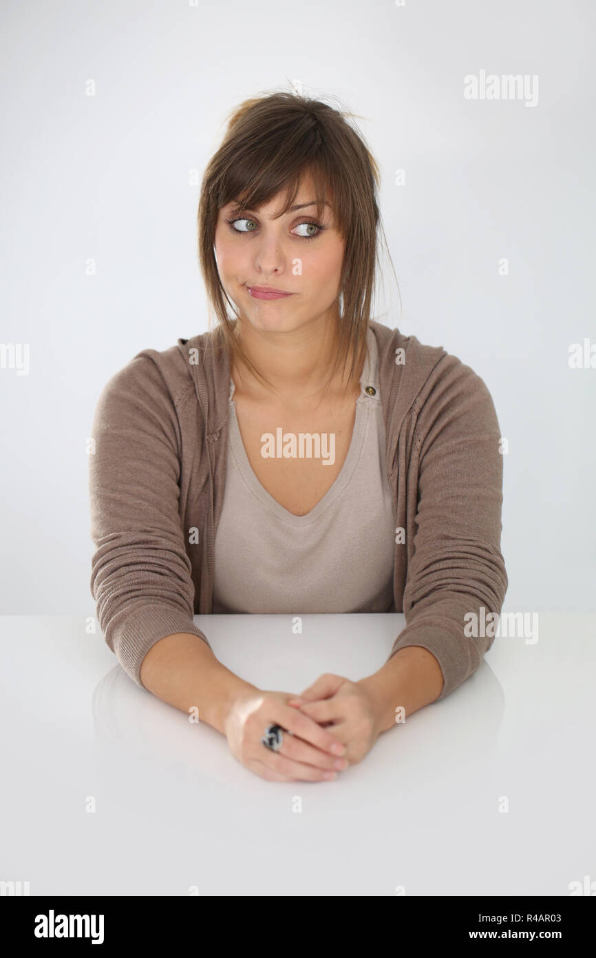 Portrait of bored girl, isolated Stock Photo - Alamy