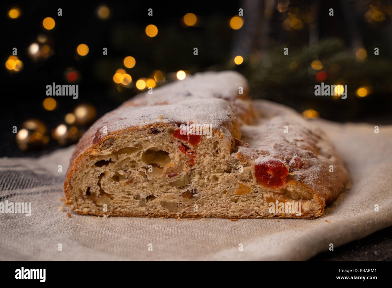 Traditional European Christmas pastry, fragrant home baked stollen ...
