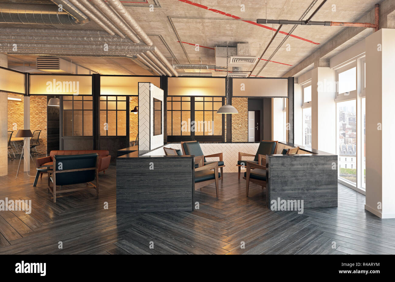 modern lobby interior. 3d rendering design Stock Photo - Alamy