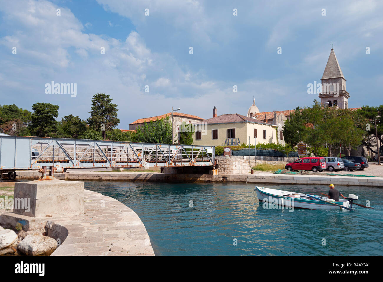 Boat and bridge, Osor, Cres Island, Kvarner Bay, Croatia Stock Photo ...