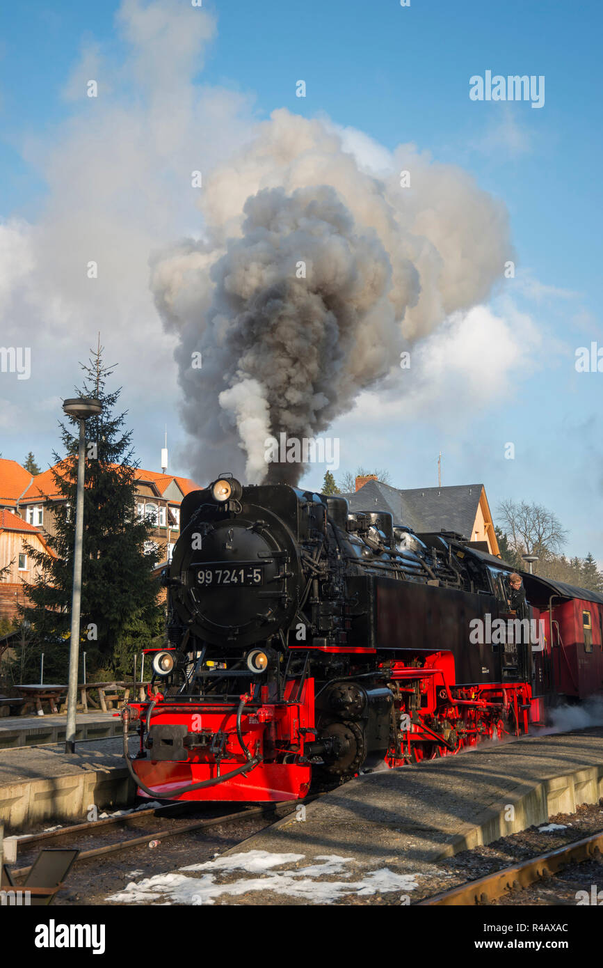 Steam locomotive of Harz narrow gauge railways, Brocken railway, Drei ...
