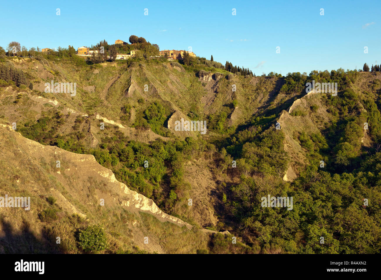 Village of Chiusure, rocky hill, Crete Senesi, Tuscany, Italy, Europe ...
