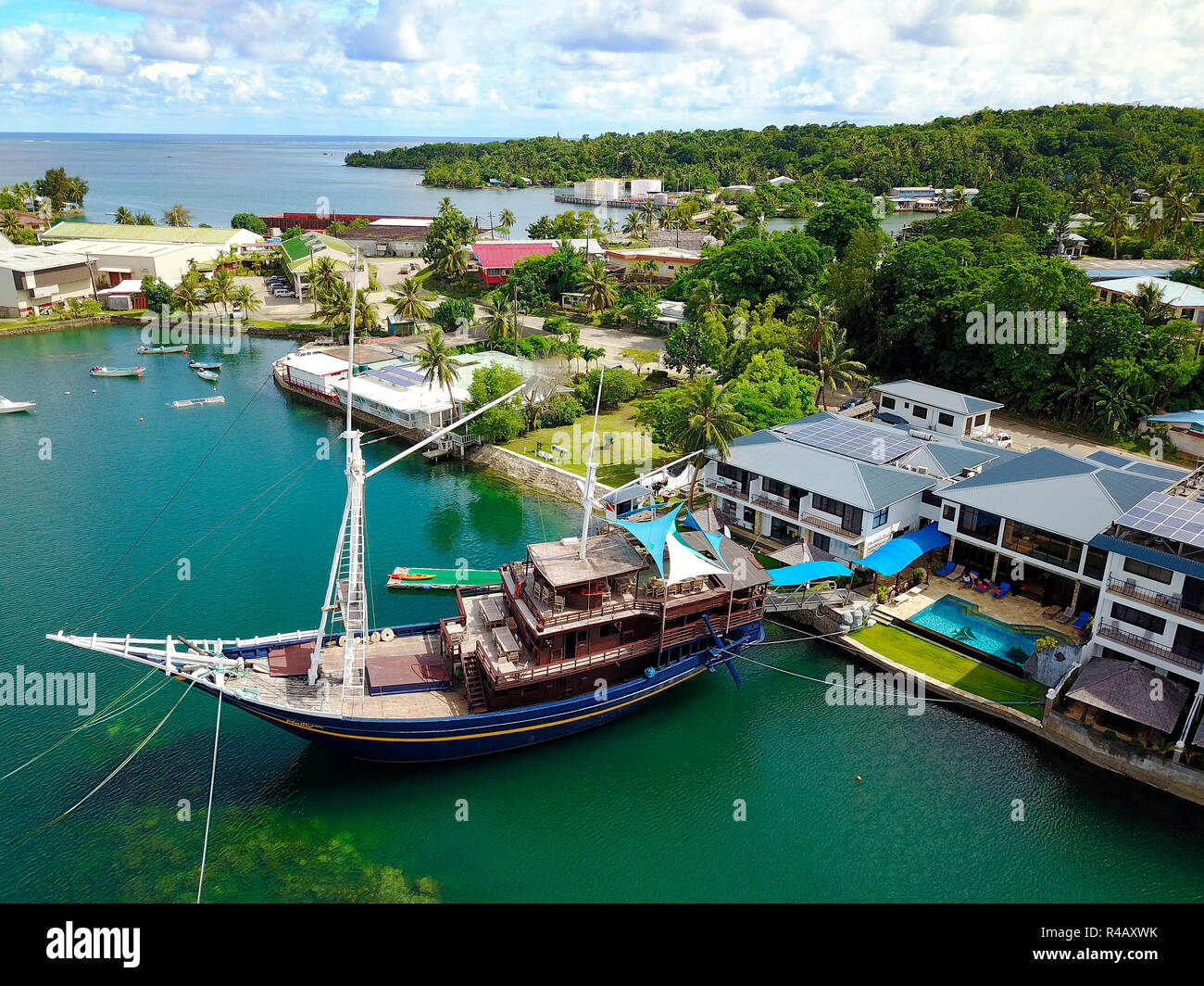 restaurant ship, ancient junk, Manta Ray Bay Resort, Colonia, Yap ...