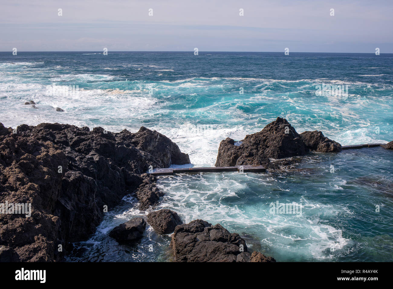 Coastline in Porto Moniz on Madeira Island. Portugal Stock Photo - Alamy