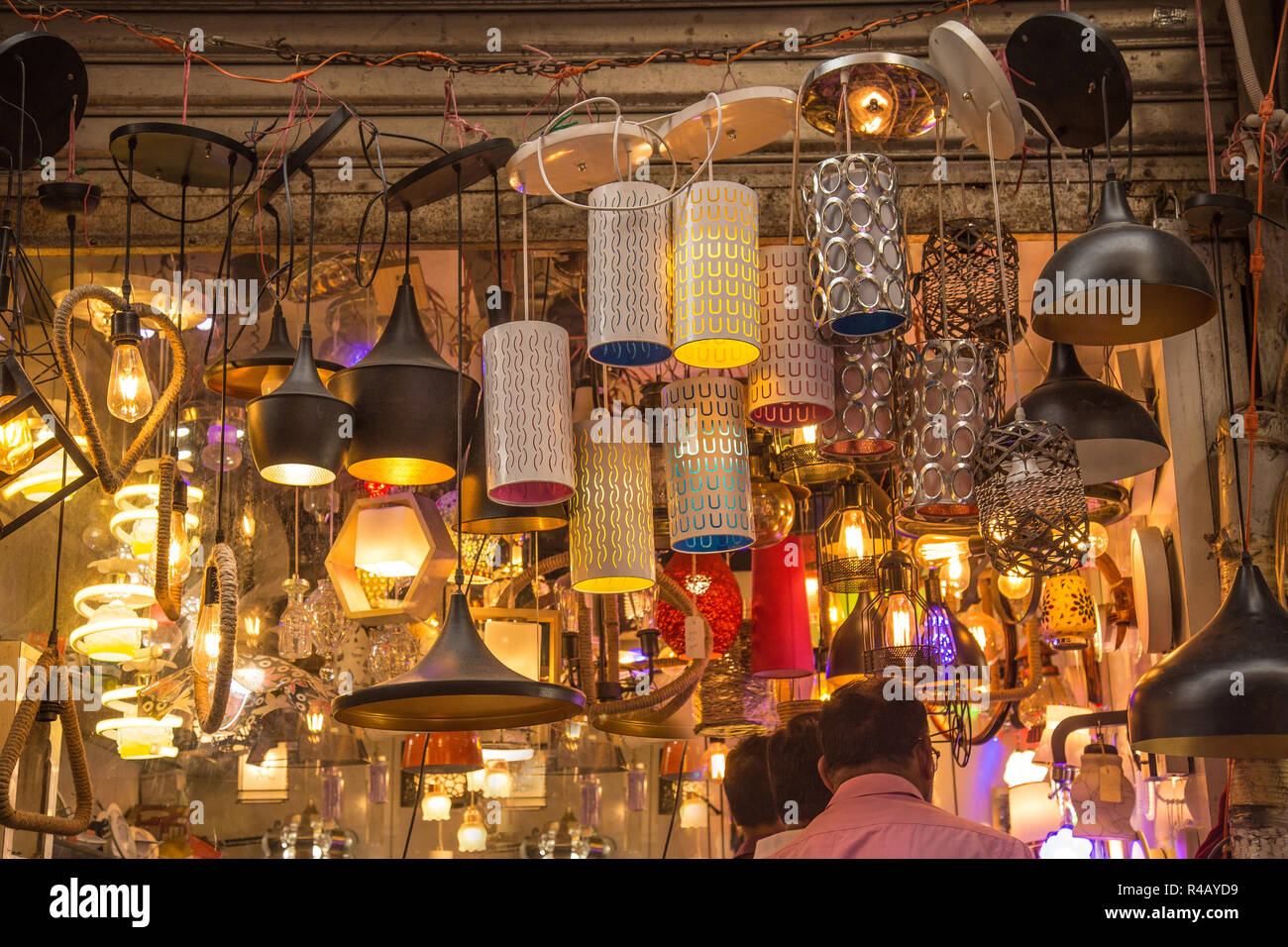 A streetside shop selling traditional lanterns before Diwali festival ...