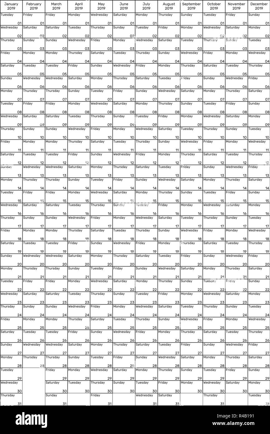 Annual planner 2019 vertical - on transparent background Stock Vector ...