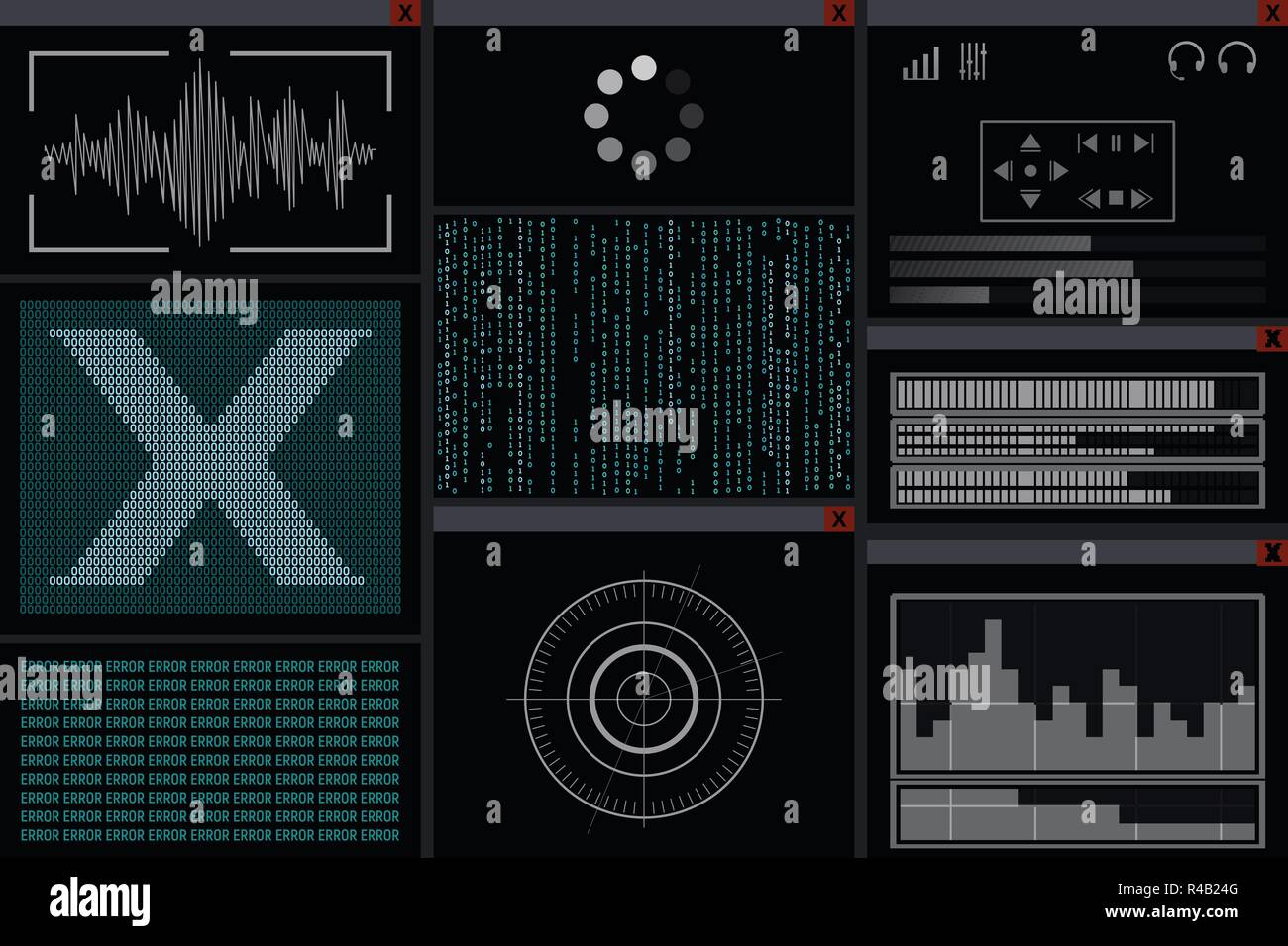 Display With A Hacker Program Web Interface With A Virus Vector Illustration Stock Vector