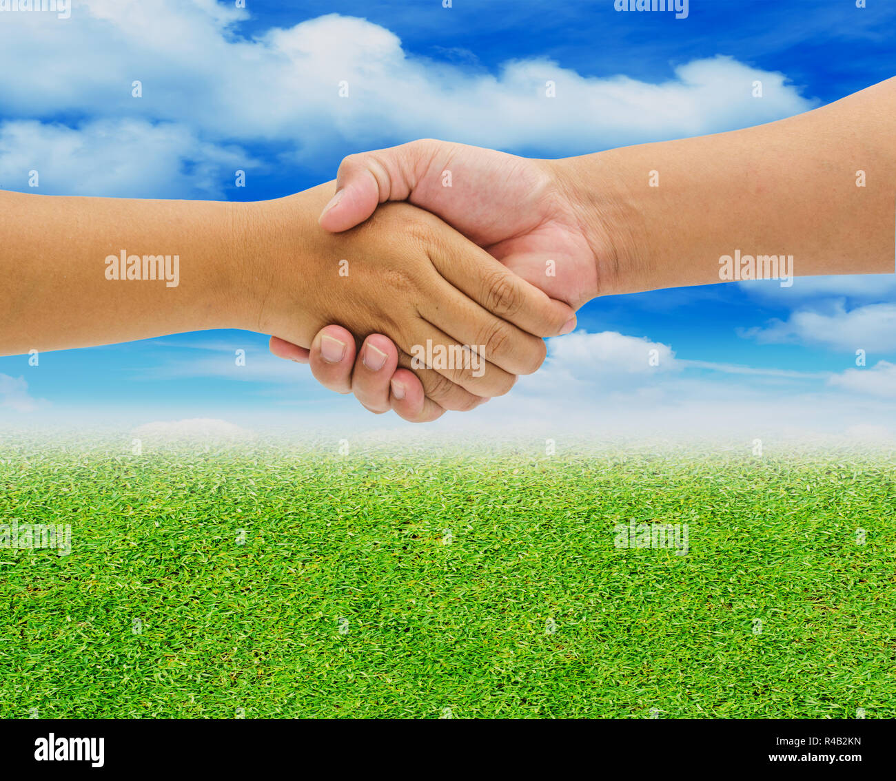 Handshake on blurred abstract nature background Stock Photo - Alamy