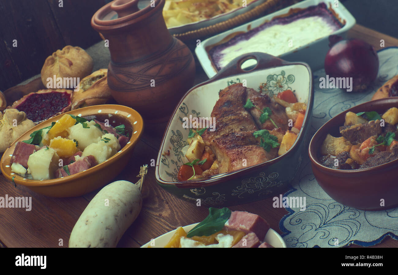 Finnish cuisine, Traditional assorted dishes, Top view Stock Photo - Alamy