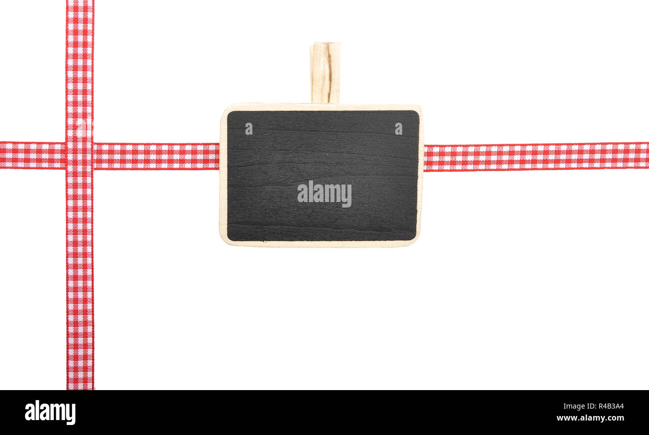 Checked ribbon and blackboard on white background Stock Photo - Alamy