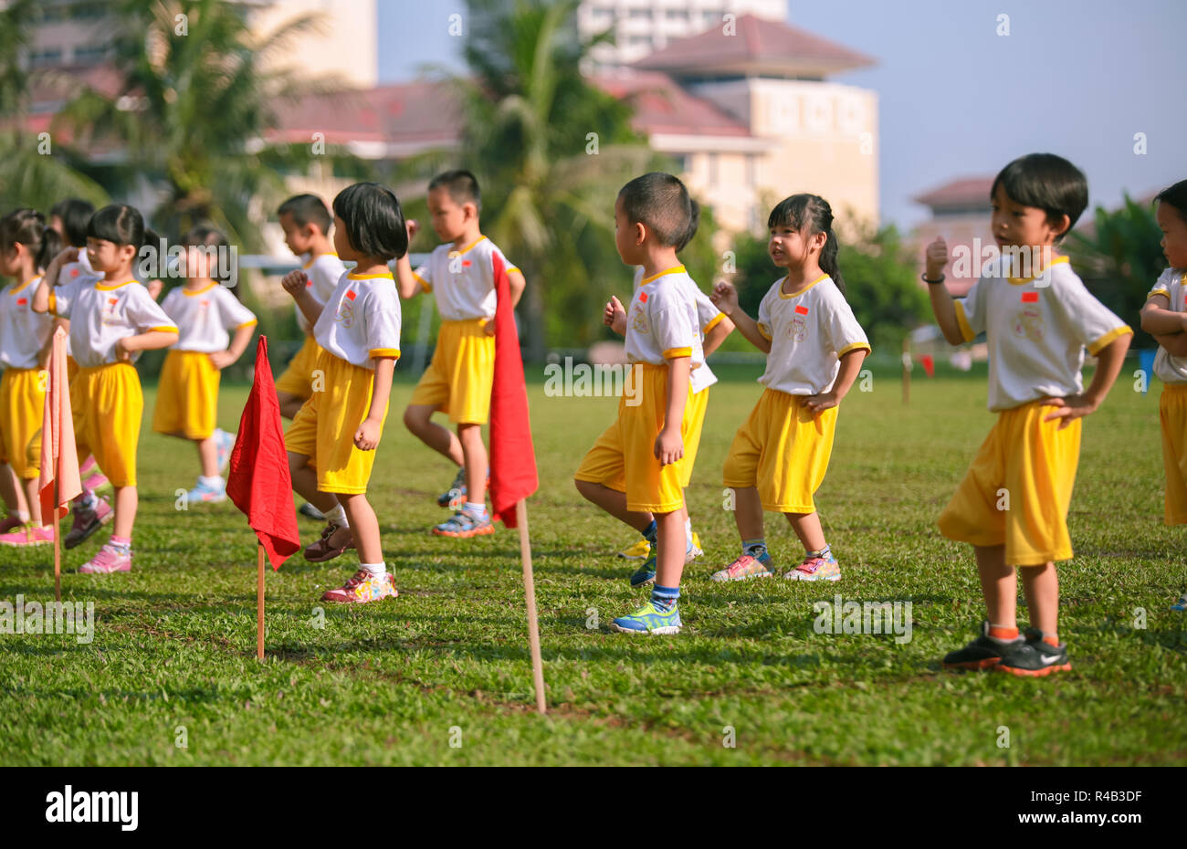 Children performing their dance during their kindergarten sports day ...