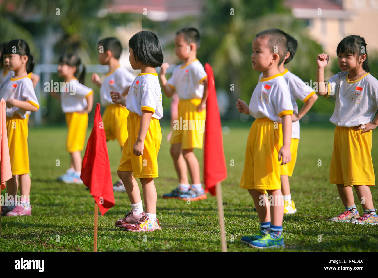 Children performing their dance during their kindergarten sports day ...
