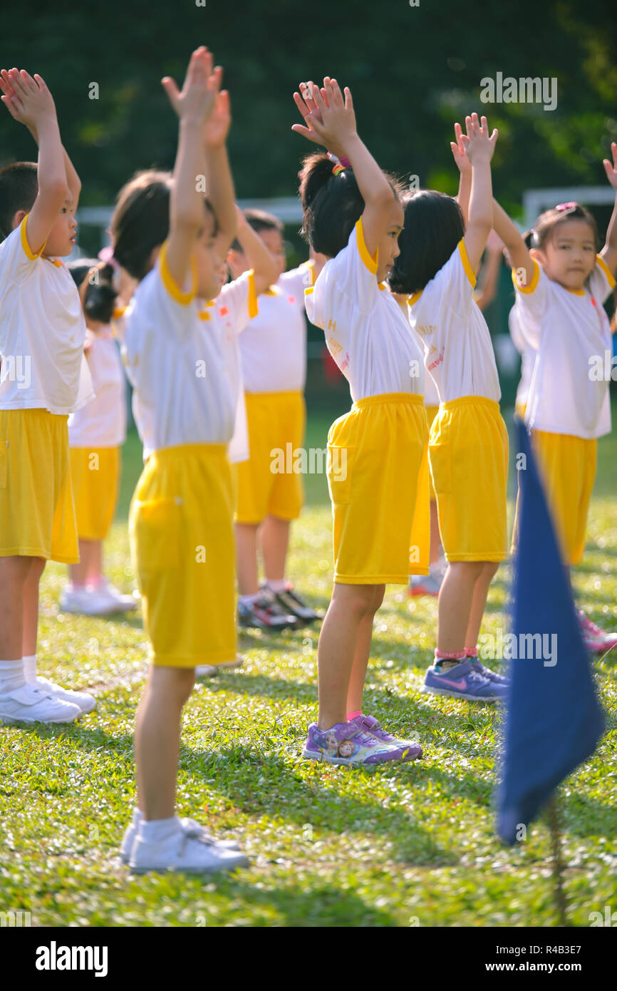 Children performing their dance during their kindergarten sports day ...