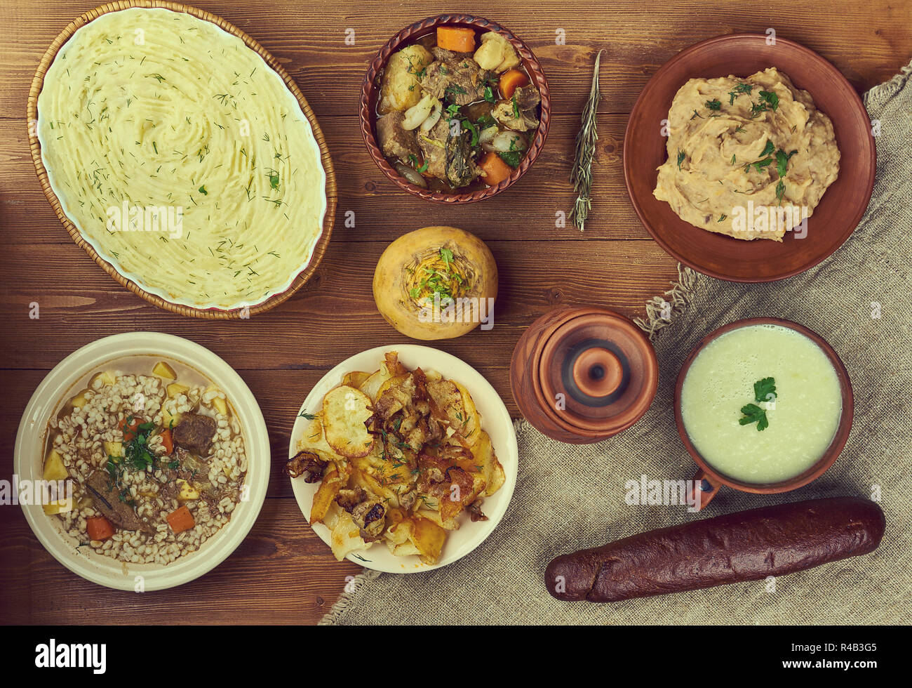 Scottish cuisine, Traditional assorted dishes, Top view Stock Photo - Alamy