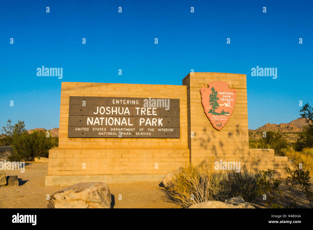 Joshua tree national park sign at entrance when sunset,California,usa ...