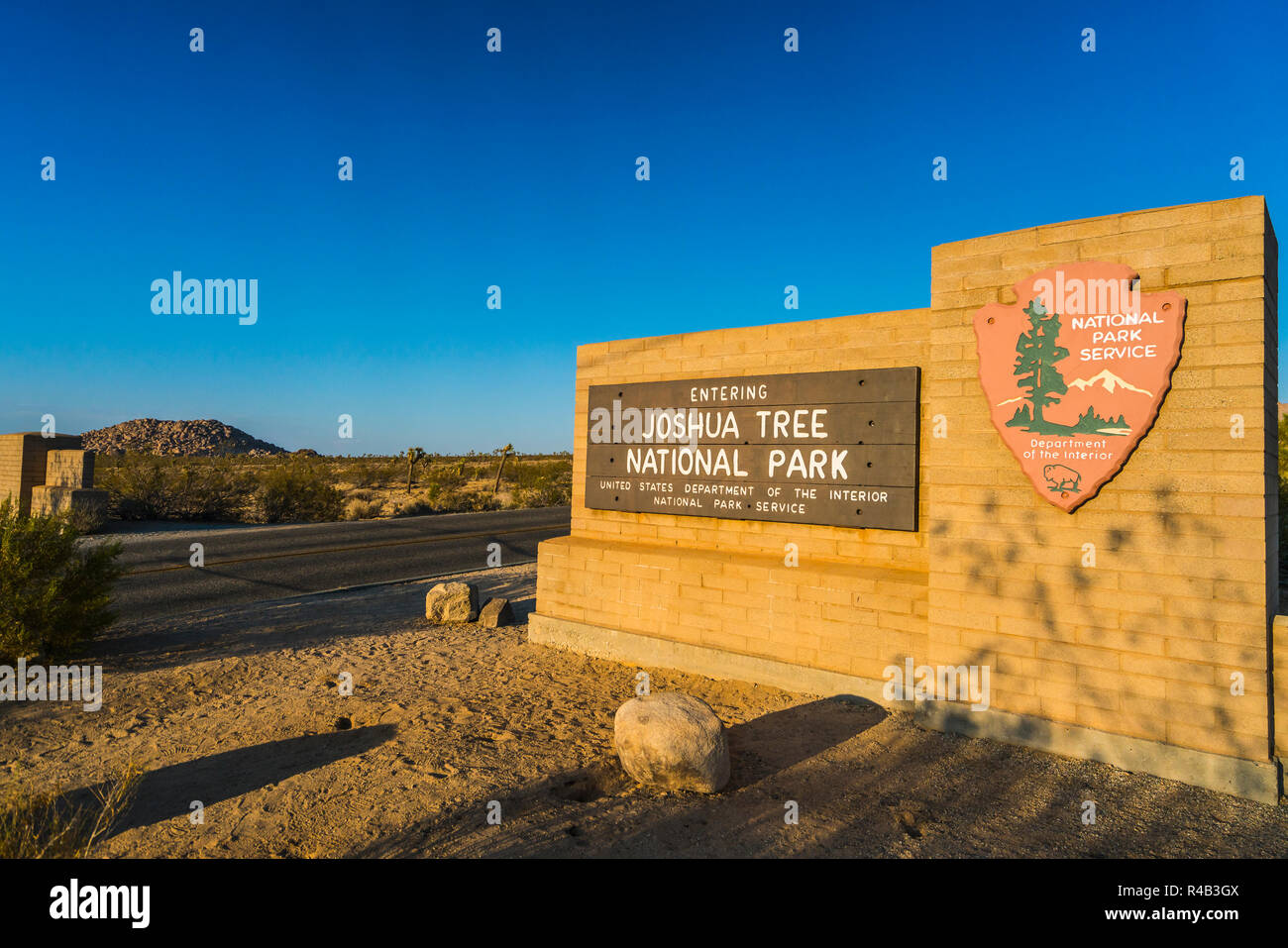 Joshua tree national park sign at entrance when sunset,California,usa ...