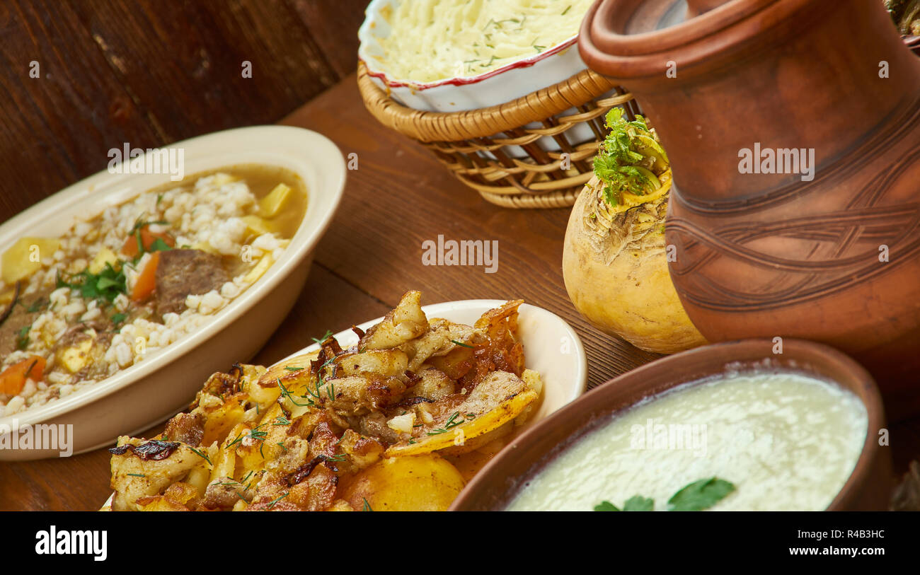 Scottish cuisine, Traditional assorted dishes, Top view Stock Photo - Alamy