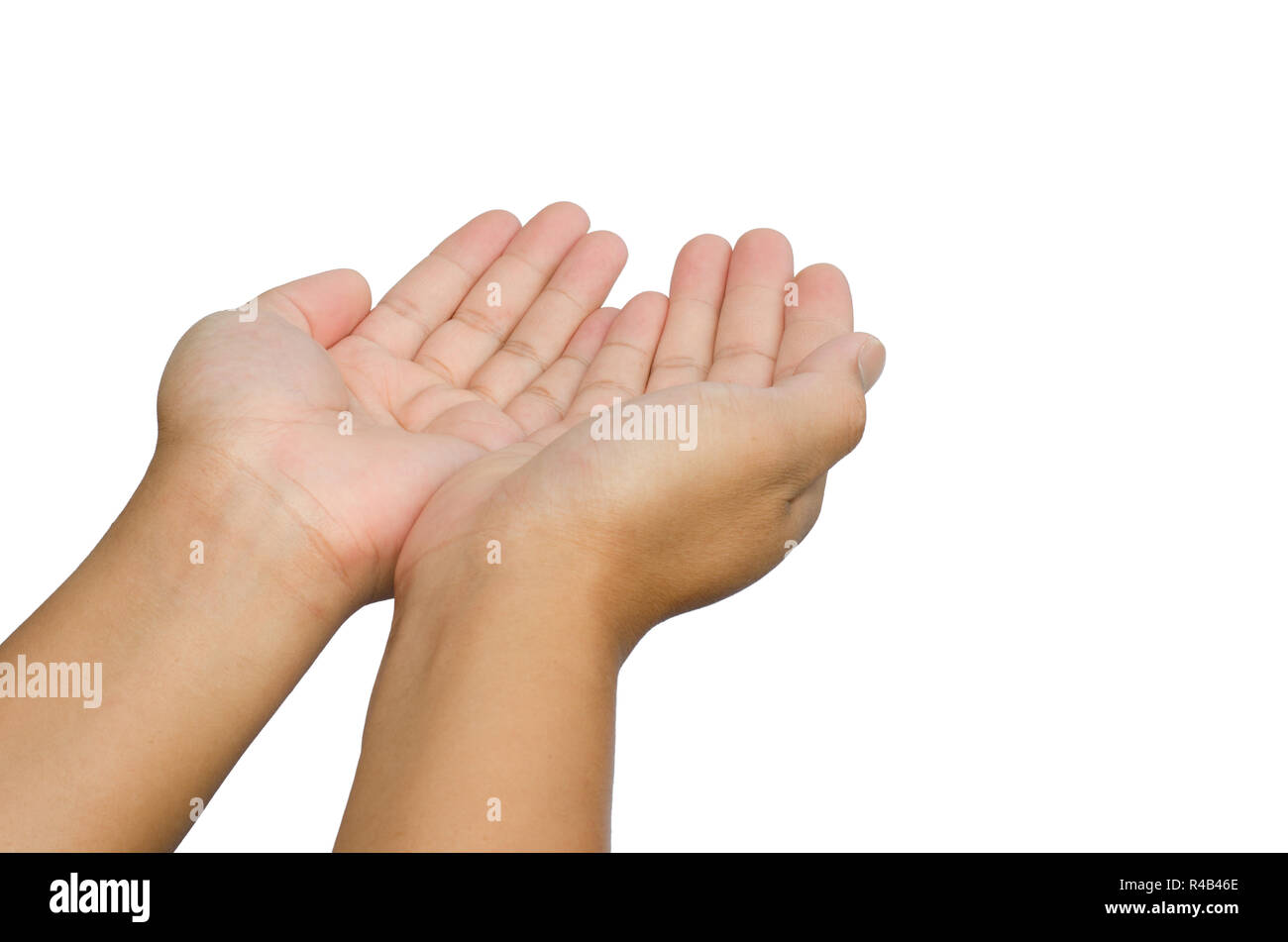 open two hands on white background - concept help Stock Photo - Alamy