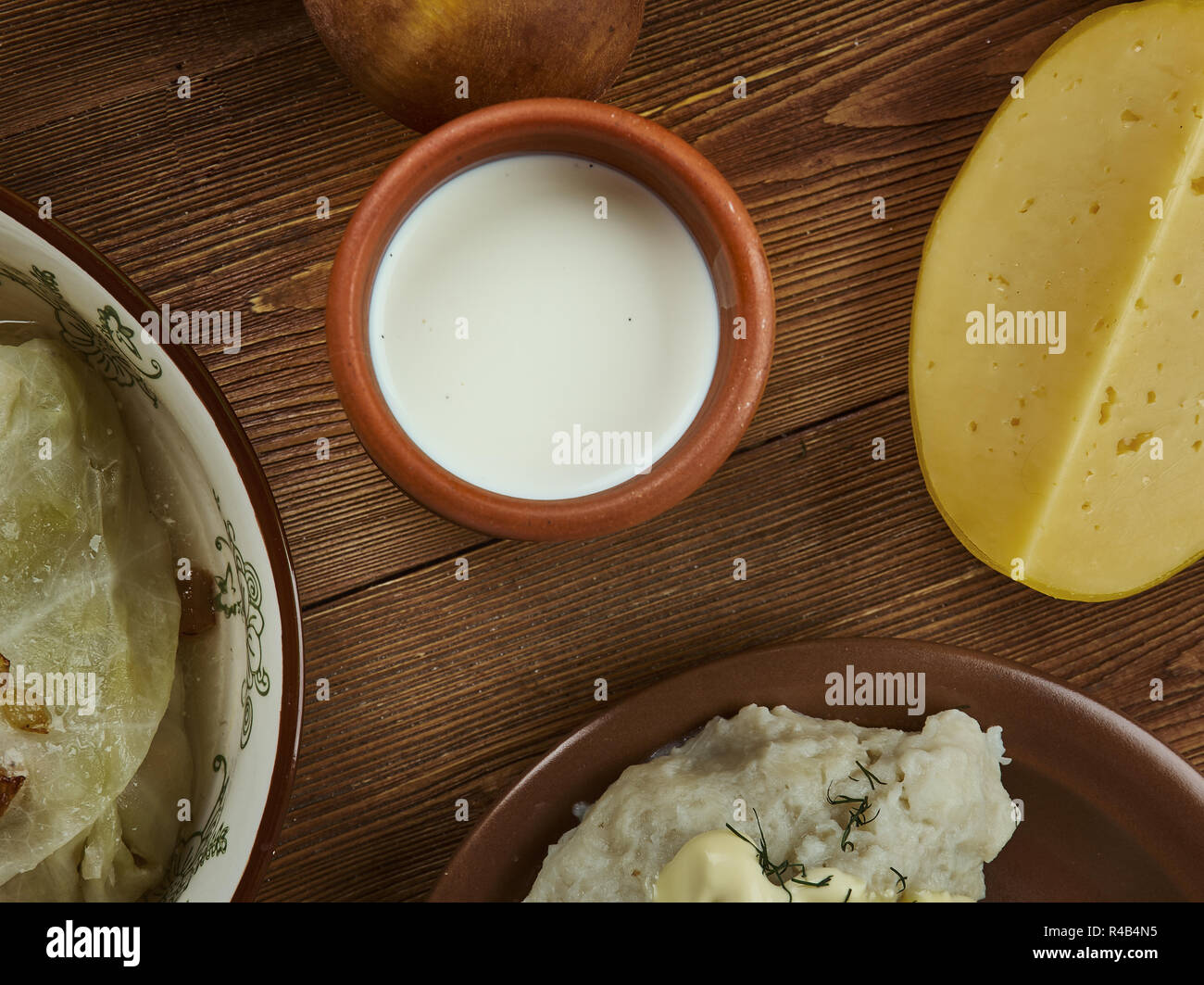 Lithuanian milk products cuisine, Baltic Traditional assorted dishes ...