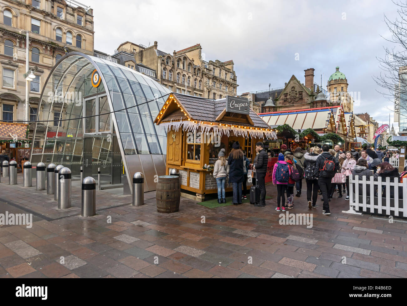 Shops beside the new Subway entrance at Glasgow Christmas Market in St ...