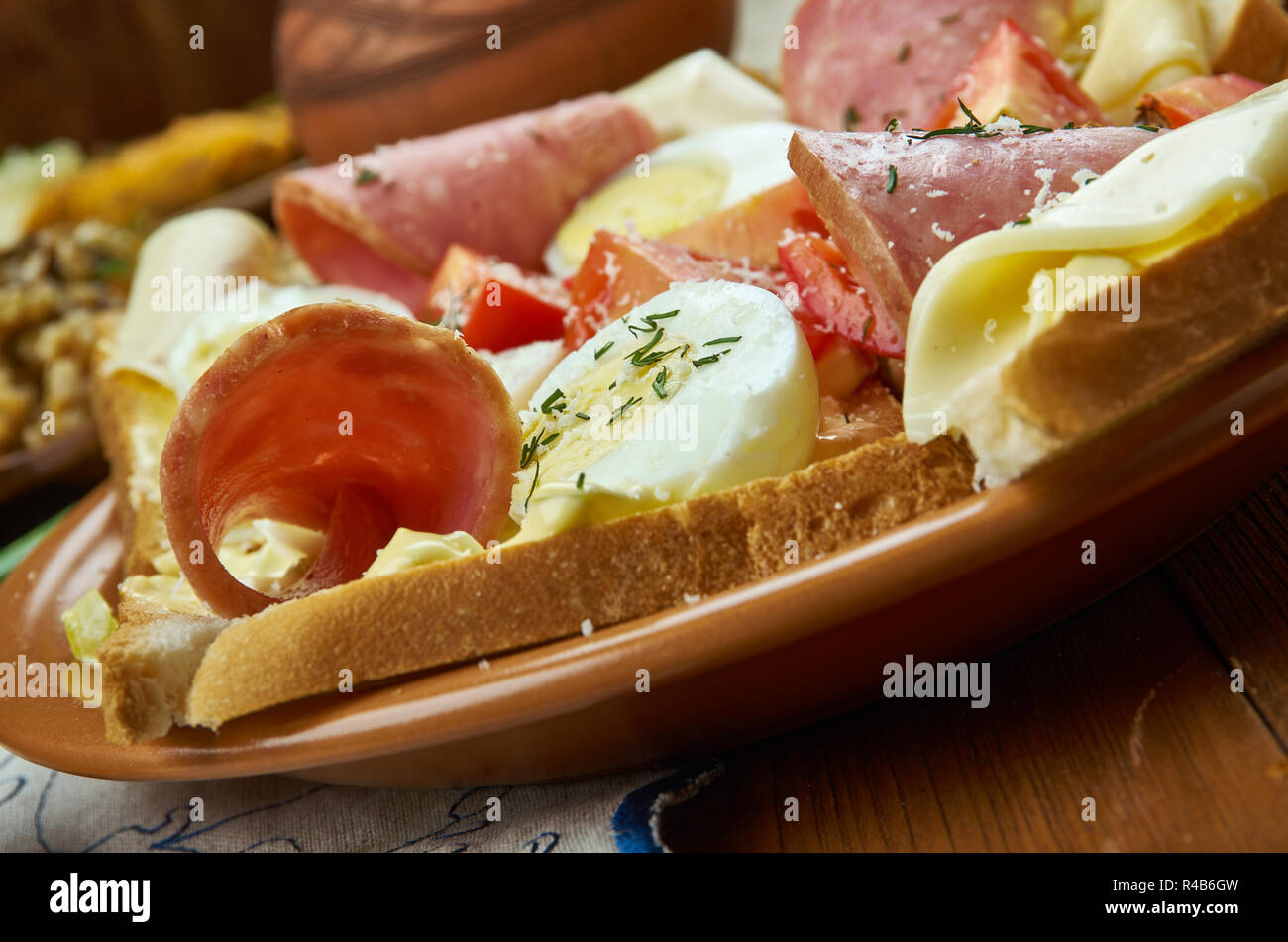 Oblozene chlebicky, open sandwich, Czech cuisine, Traditional assorted ...