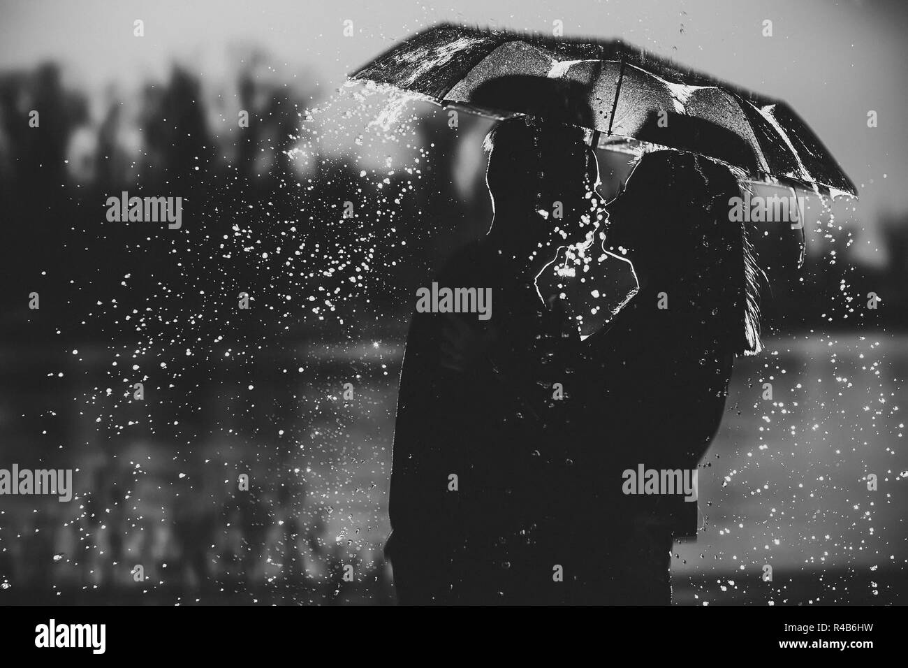 Beautiful woman face under rain Black and White Stock Photos & Images ...