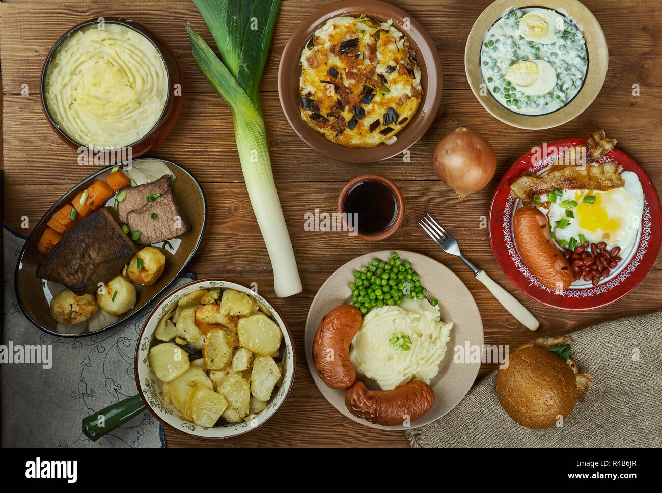 English cuisine, Britain Traditional assorted dishes, Top view Stock ...