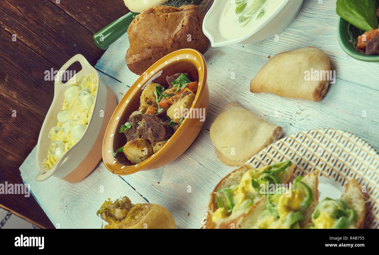 Welsh, cuisine, British Traditional assorted dishes, Top view Stock ...