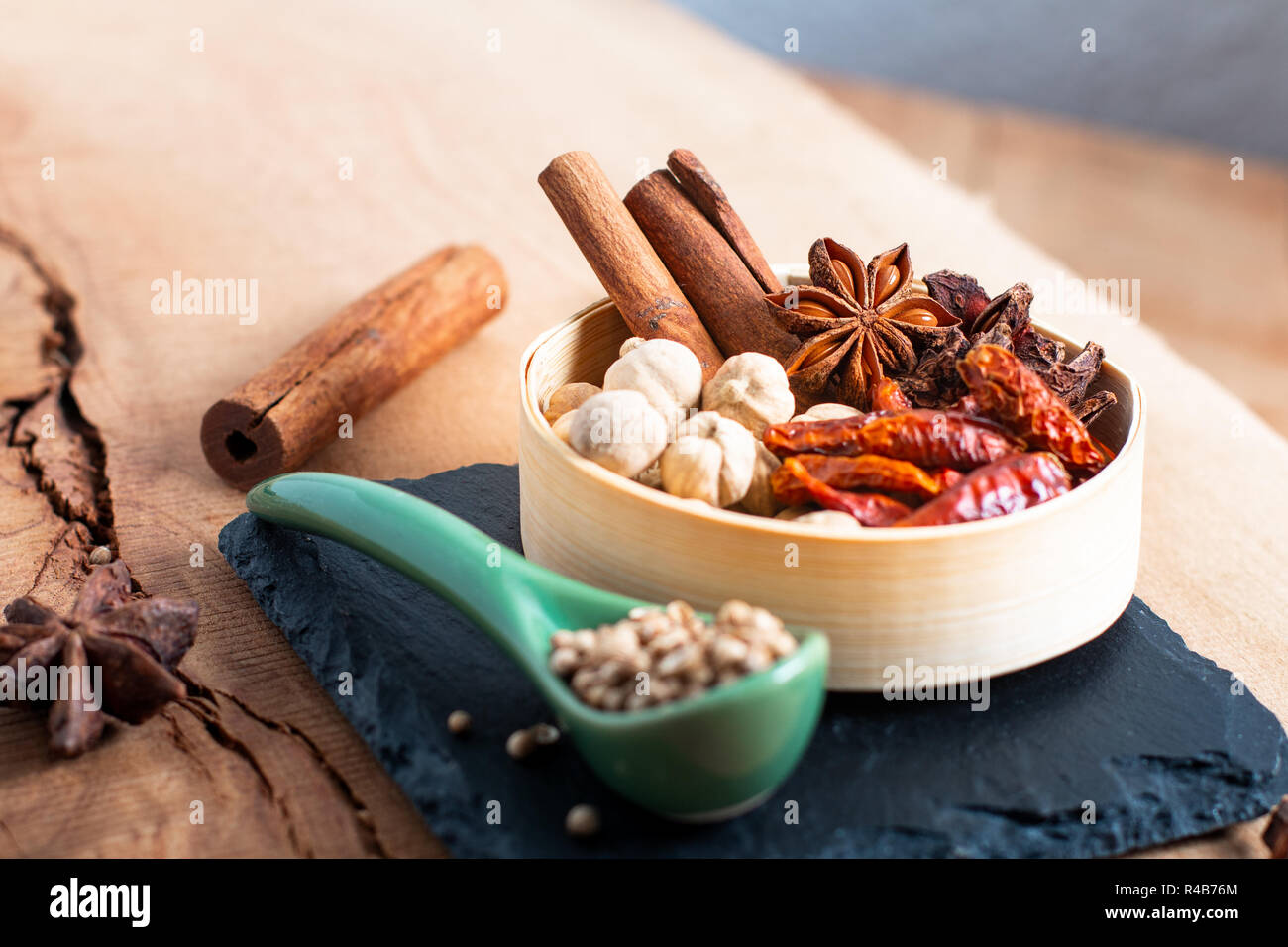 Exotic herbal Food concept Mix of the organic Spices cinnamon stick ...