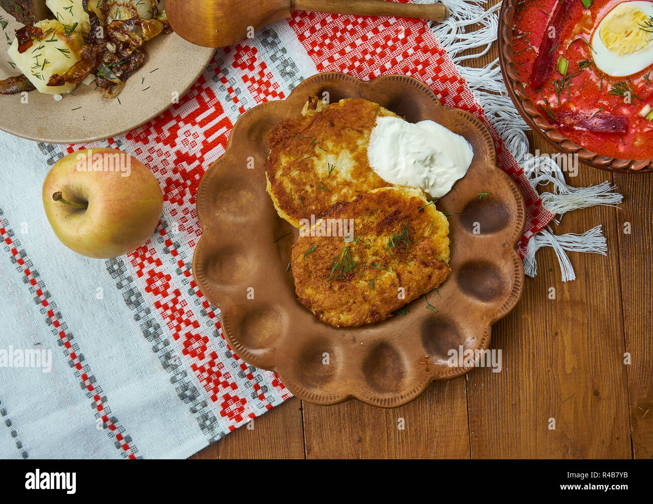 Draniki, Potato fritters, Belarusian cuisine, Traditional assorted ...