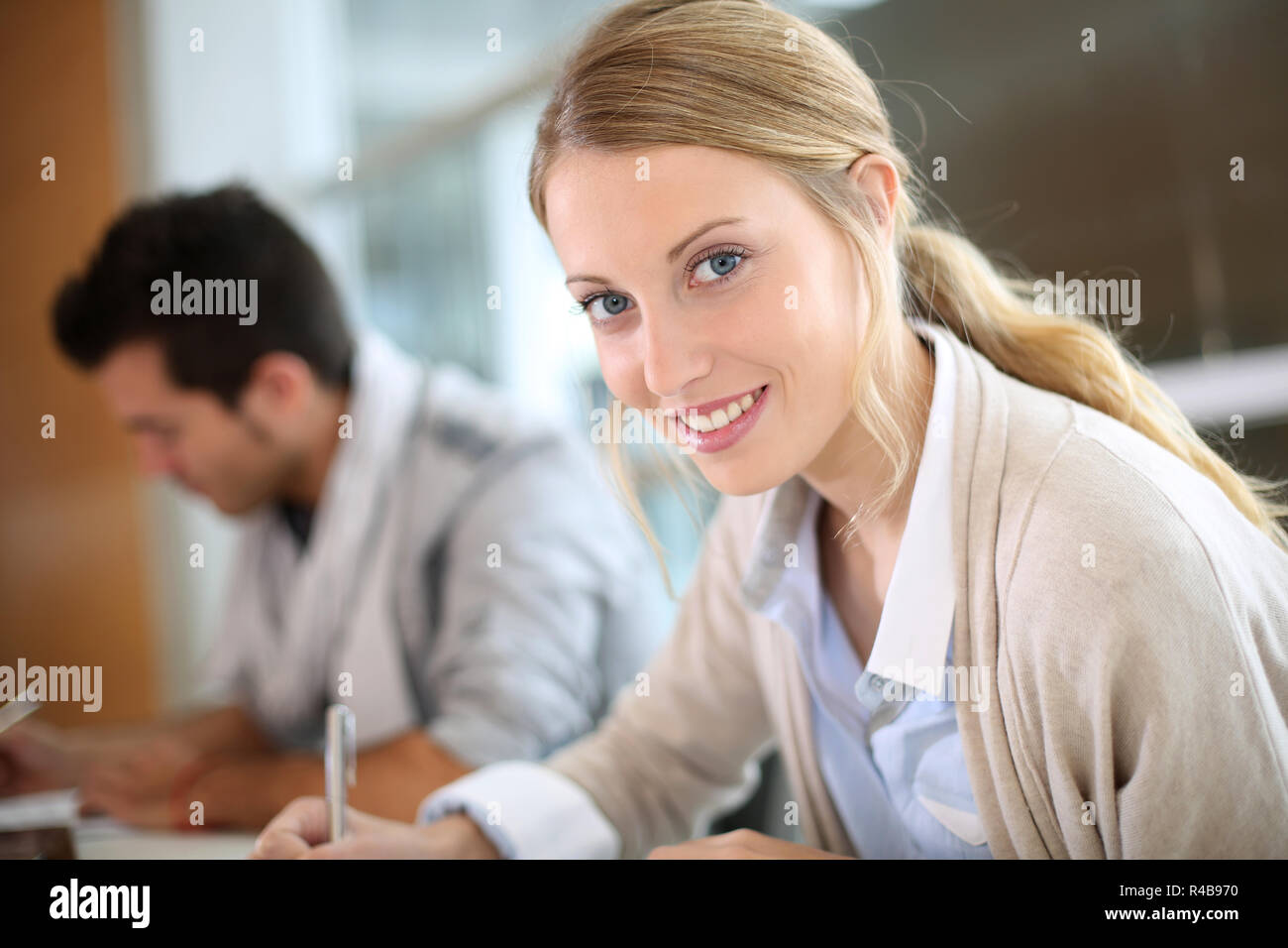 Student girl studying in business school Stock Photo - Alamy