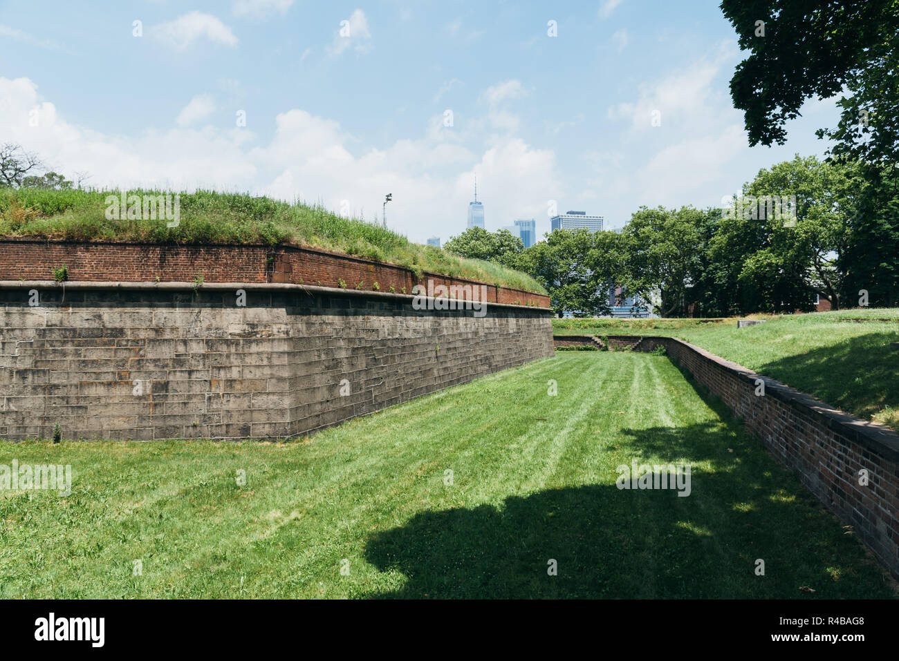 New York City, USA - June 24, 2018: Fort Jay in Governors Island, it is ...