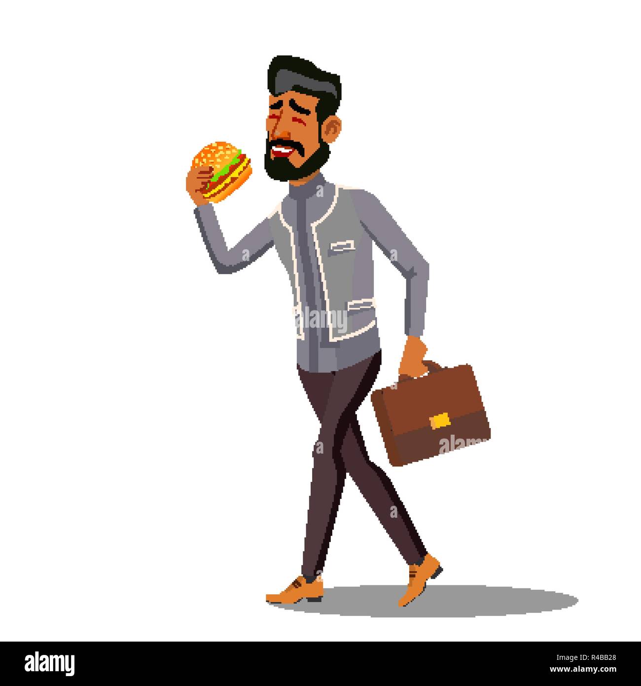 Fast Food, Going Businessman Eating Hamburger Vector. Isolated Cartoon ...