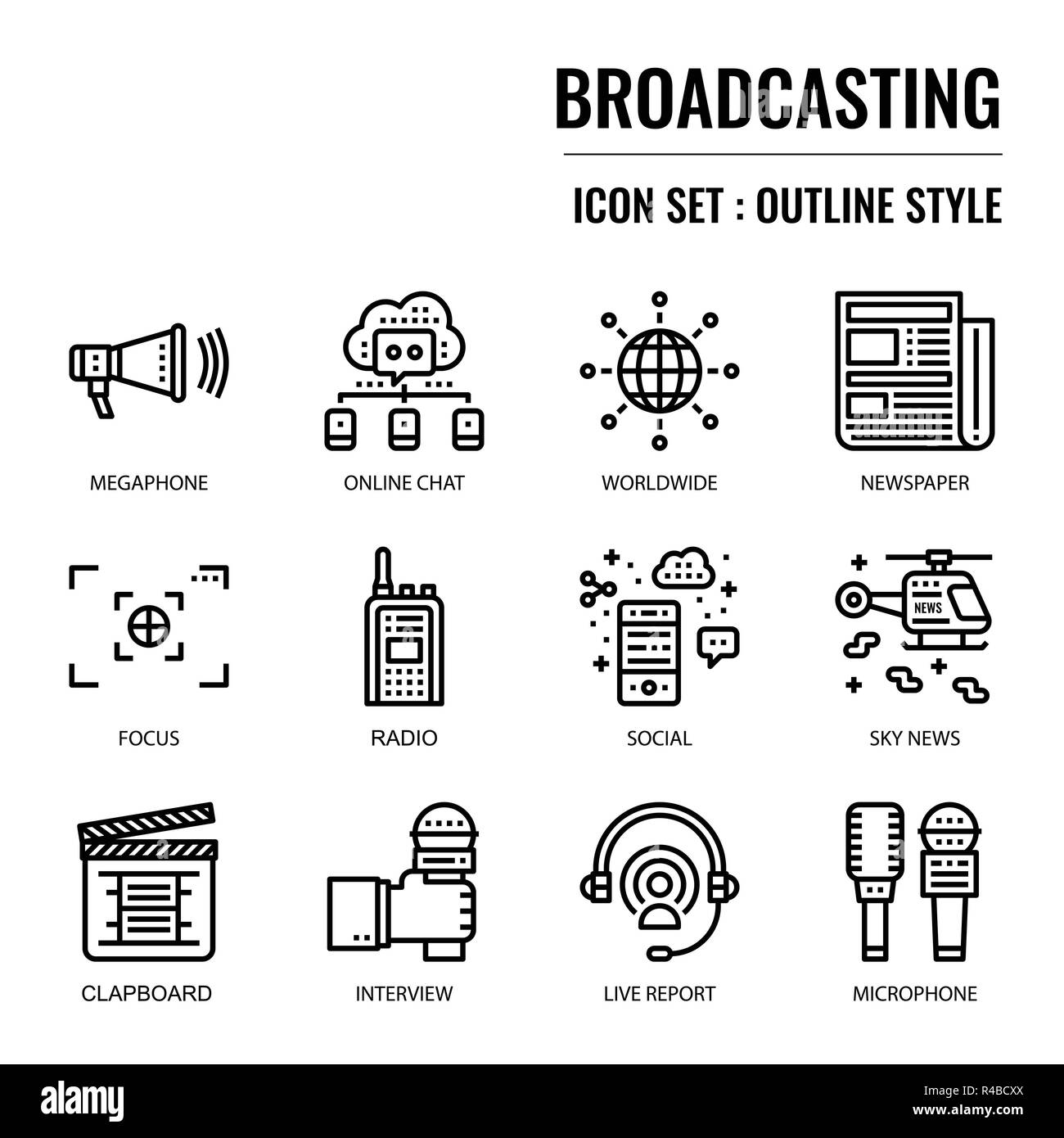 Broadcasting, pixel perfect icon, isolated on white background Stock ...