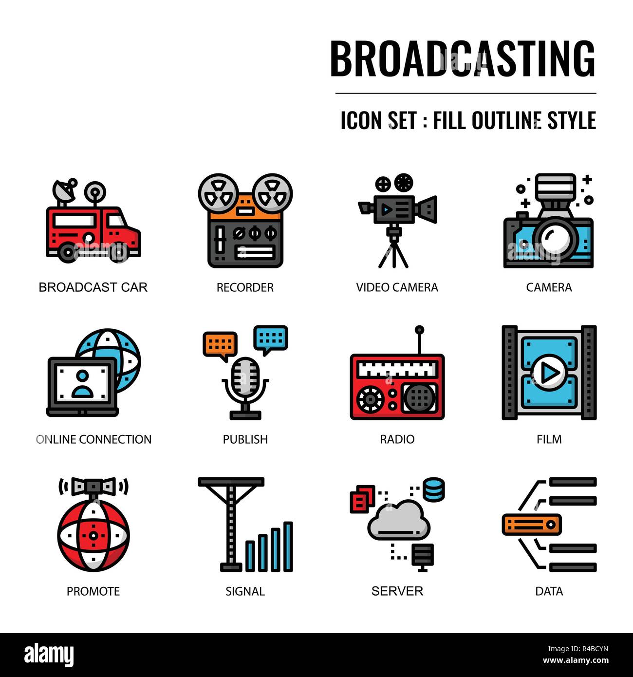 Broadcasting, pixel perfect icon, isolated on white background Stock ...