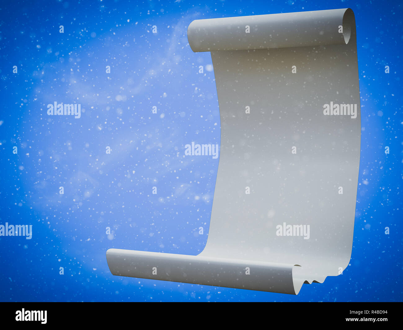 3D rendering of a Christmas wish list or magical fairytale scroll ...