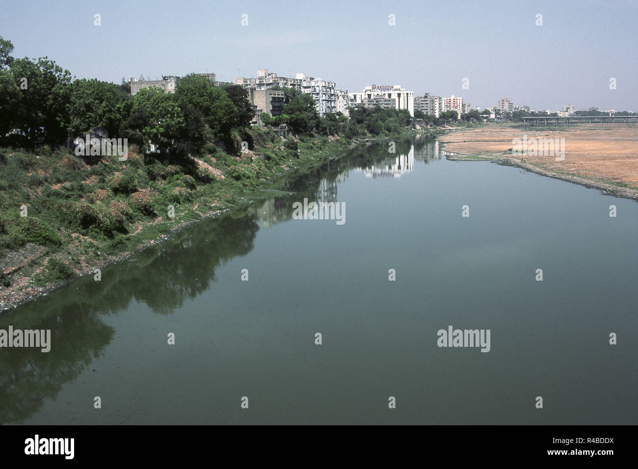 Sabarmati River with city in background, Ahmedabad, Gujarat, India ...