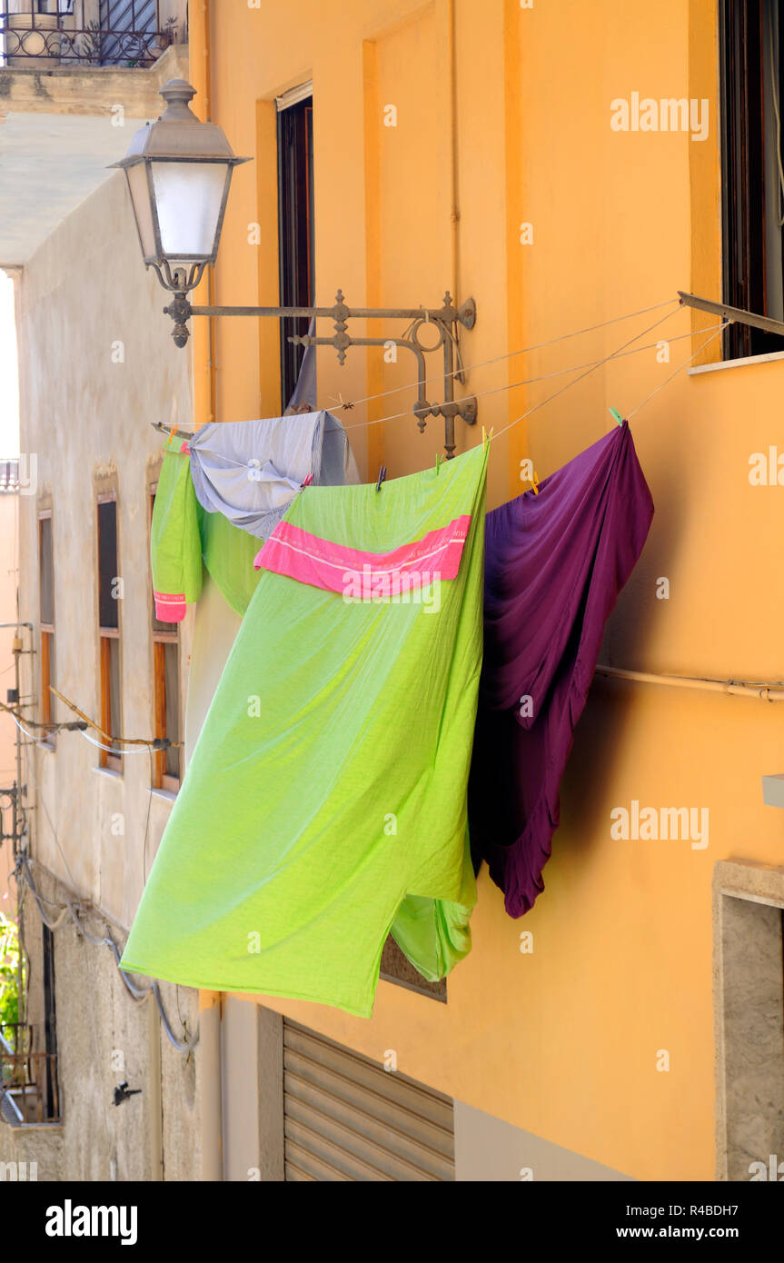 washing hanging out to dry Stock Photo - Alamy