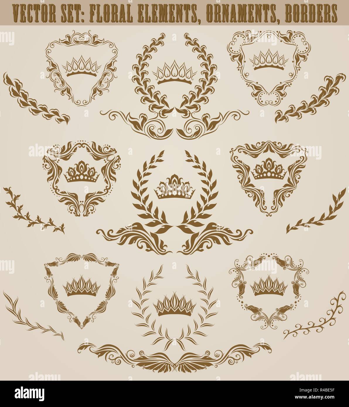 Set of golden monograms with floral elements for page, web design ...